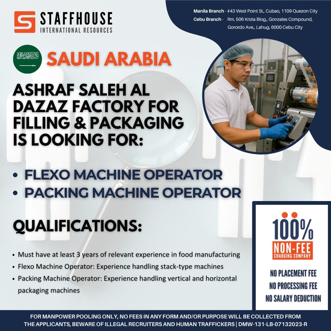 Now Hiring: Flexo & Packing Machine Operators – Saudi Arabia (Ashraf ...